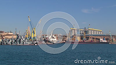 View of the Port Infrastructure and Berths with Ships Stock Footage ...