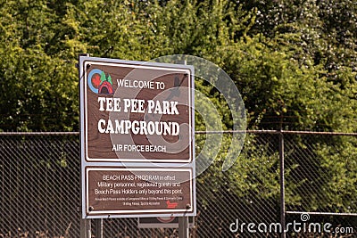 View Of Sign Welcome To Tee Pee Park Campground At Air Force Beach ...