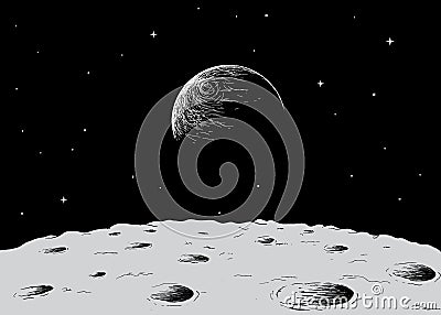 View To Earth From Surface Of The Moon Stock Vector - Image: 88223470