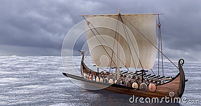 Viking Ship Longship 3D Render Image Side View Rowing Vikings Stock ...