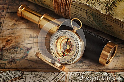 Vintage Compass, Telescope And Map Stock Photo | CartoonDealer.com ...