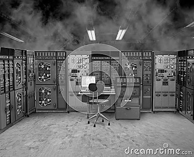 Vintage Computer Server Room, Background Royalty-Free Illustration ...