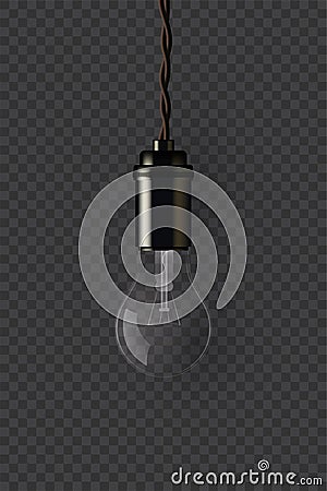 Vintage Extinguished Lamp Holding On Wire On Dark Transparent ...