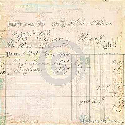 Vintage French Invoice Receipt Script Background Royalty Free Stock ...