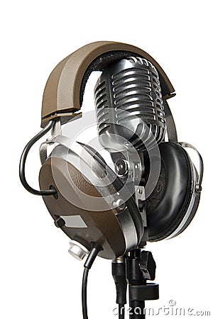 Vintage Microphone With Modern Headphones Stock Photography - Image ...