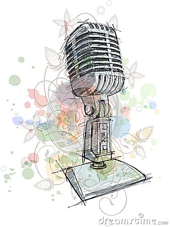 Vintage Microphone Sketch & Floral Ornament Royalty Free Stock Image ...