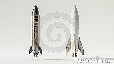 Vintage And Modern Rocket Models Side By Side On Plain Background ...