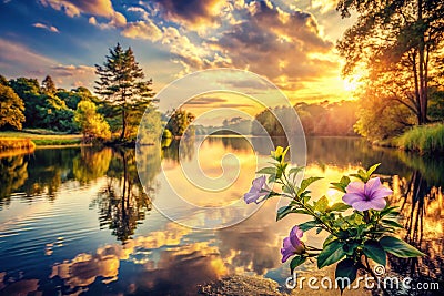 A Vintage Postcard Scene Rustic Tranquility On A Serene Lake Featuring ...