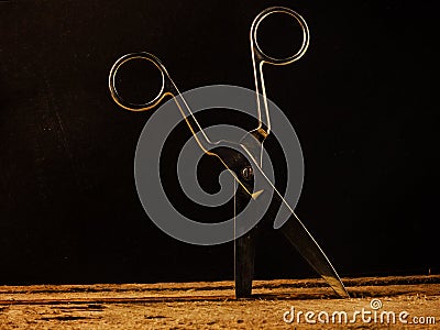Vintage Steel Scissors Stuck In The Table Royalty-Free Stock ...