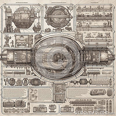 Vintage Technical Drawing On Old Paper, Abstract Drafting Background ...