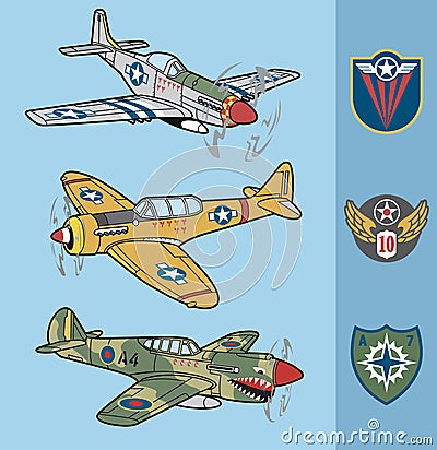 Vintage World War II Fighter Planes Set 1 Cartoon Vector ...
