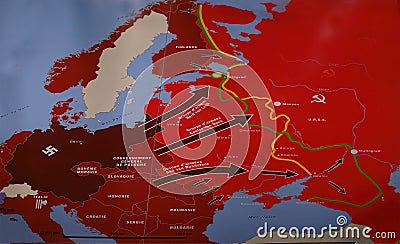 Vintage WWII Map Of The German Invasion Of USSR Stock Photography ...