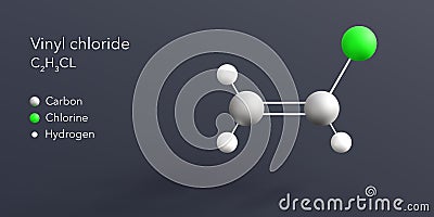 Vinyl Chloride Molecule 3d Rendering, Flat Molecular Structure With ...