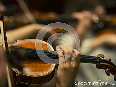 Violin In A Large Close-up - Side View - Background - Symphony ...