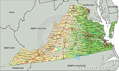 Detailed Virginia Physical Map With Labeling. Vector Illustration ...