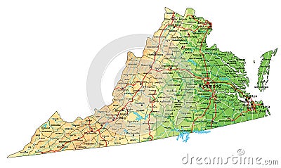 Detailed Virginia Physical Map With Labeling. Vector Illustration ...