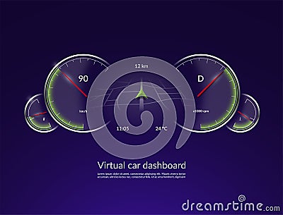 Virtual Car Dashboard Concept. HUD Vehicle Interface With Navigation ...