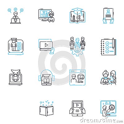 Virtual Instruction Linear Icons Set. Distance, Online, Remote, Virtual ...