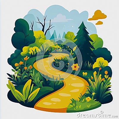 Virtual Pathway Illustration Cartoon Forest Pathway Flat Icon For ...