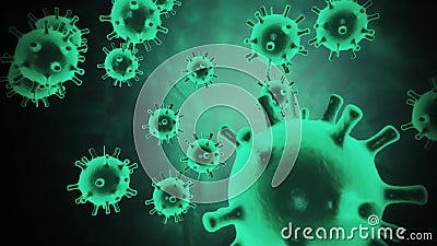 Green Pathogen Moves Inside the Intestines. Microscopic Villi and ...