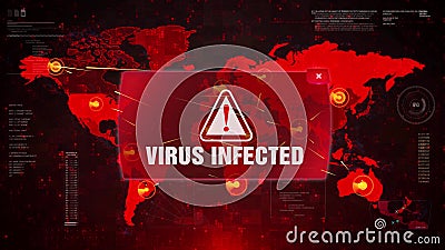 Virus Infected Alert Warning Attack On Screen World Map. Stock Footage ...