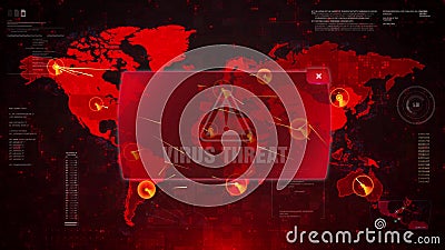 VIRUS THREAT Alert Warning Attack on Screen World Map Loop Motion ...