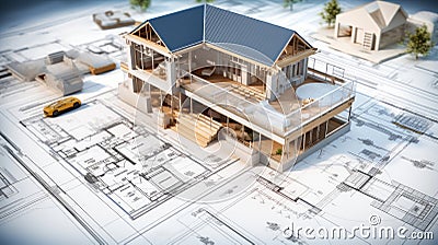 Vision Of Architecture Of A 3d Model House Project With Blueprint ...