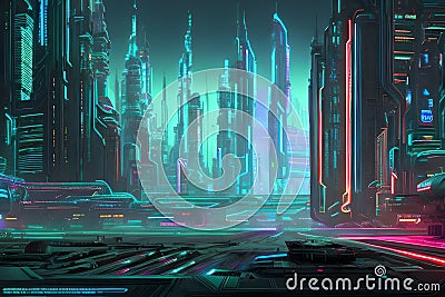 A Vision Of Digital Utopia: A Circuit Cyberspace Cityscape With A ...