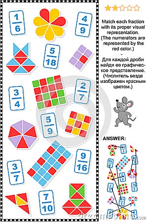 Math Skills Training Puzzle or Worksheet with Visual Fractions Stock ...