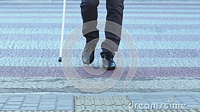 Visual Impairment Man Walking on Tactile Pedestrian Crossing Using ...