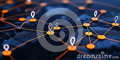 Visual Representation Of Network With Location Markers And Connections ...