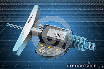 Visualization 3d Cad Model Of Digital Depth Micrometer, Blueprint. 3D ...