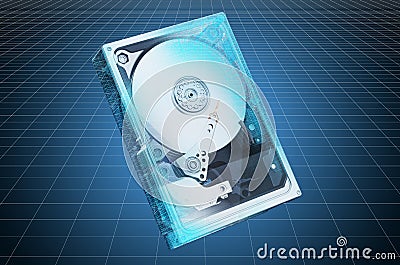 Visualization 3d Cad Model Of Hard Disk Drive HDD, Blueprint. 3D ...