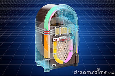 Visualization 3d Cad Model Of Jukebox, Blueprint. 3D Rendering Stock ...