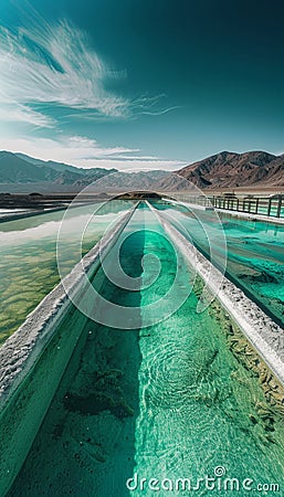 Vivid Turquoise Brine Pool For Lithium Mining With Evaporation Racks ...