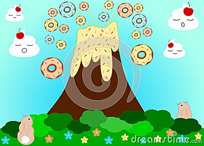 Volcano Erupting Donuts Funny Cartoon Illustration | CartoonDealer.com ...