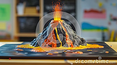 Volcano Model Simulating An Eruption In A Classroom Setting Royalty ...
