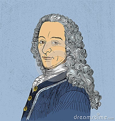 Voltaire Portrait In Line Art Illustration Cartoon Vector ...