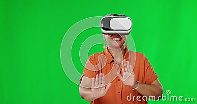 VR, Green Screen and Woman in 3D Metaverse and Happy for the ...