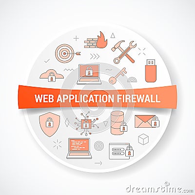 Waf Web Application Firewall Concept With Icon Concept With Round Or ...