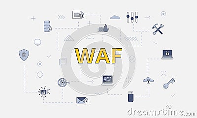 Waf Web Application Firewall Concept With Icon Set With Big Word Or ...