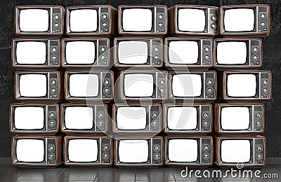 Wall Of Old TVs With White Screen Royalty-Free Cartoon | CartoonDealer ...