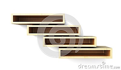 Wall Shelves Front View Isolated On White Background. 3d Renderi ...