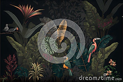 Wallpaper Palm Tropical Forest Vintage Jungle Pattern Stock Image ...