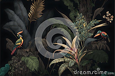 Wallpaper Palm Tropical Forest Vintage Jungle Pattern Stock Photography ...