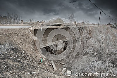 War Zone Scene With Destroyed Bridge And Infrastructure Royalty-Free ...