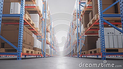 Warehouse with Cardboard Boxes Inside on Pallets Racks, Logistic Center ...