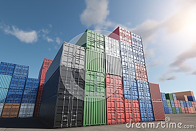 Warehouse Of Stacked Cargo Standard Containers For Temporary Storage ...