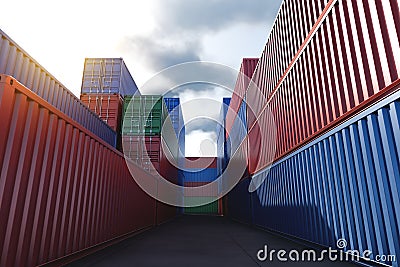 Warehouse Of Stacked Cargo Standard Containers For Temporary Storage ...