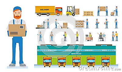 Warehouse Workers Cartoon Vector Characters. Set Of Various Poses And ...